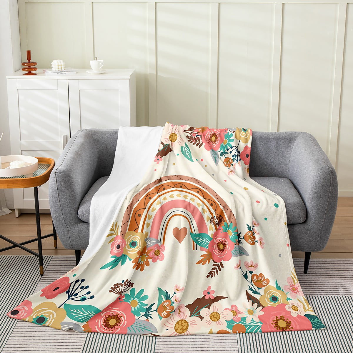 YST Cartoon Rainbow Throw Blanket,Colorful Floral Butterfly Flannel ...