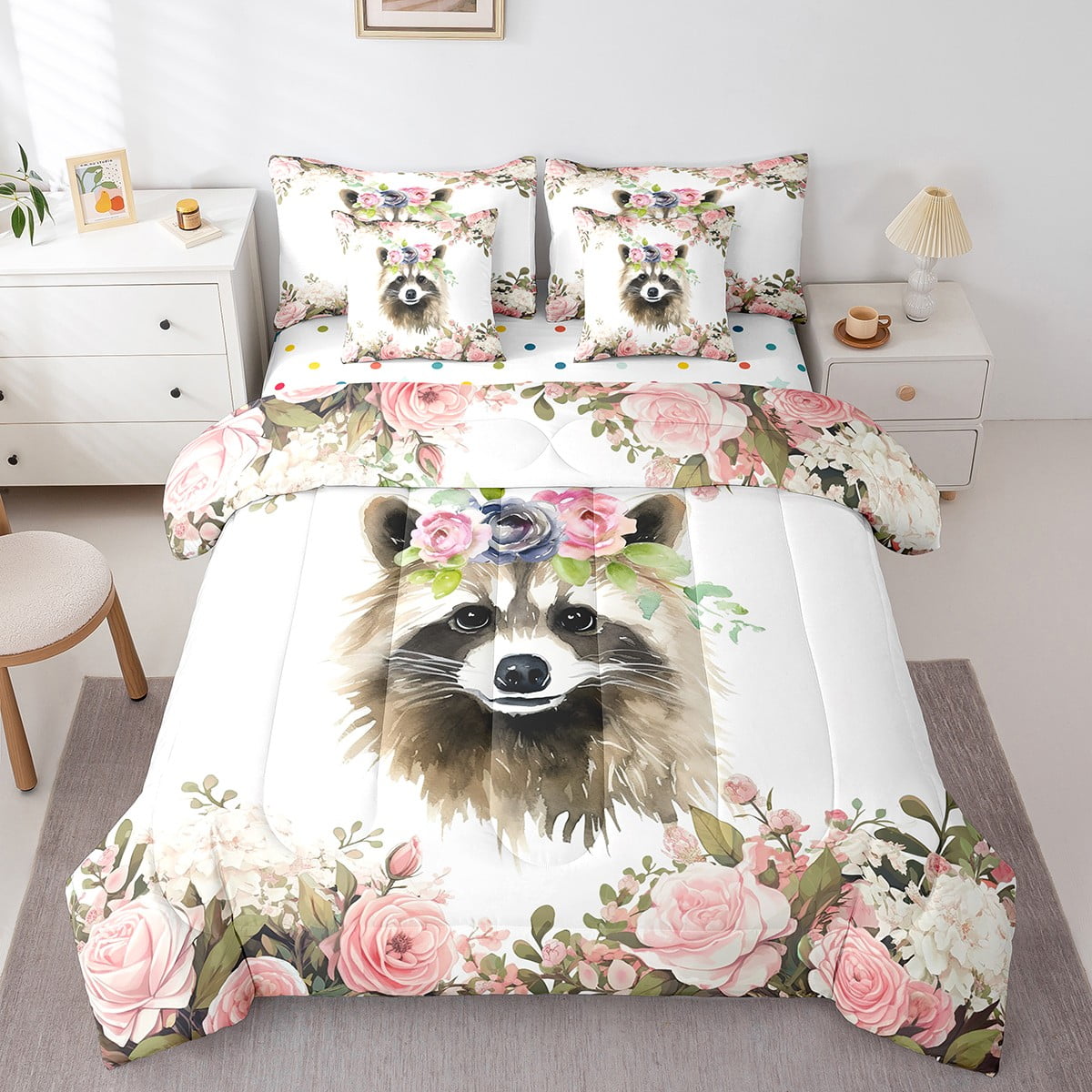 YST Cartoon Recoon Twin Comforter Set 7-Piece Gray Bear Bedding ...