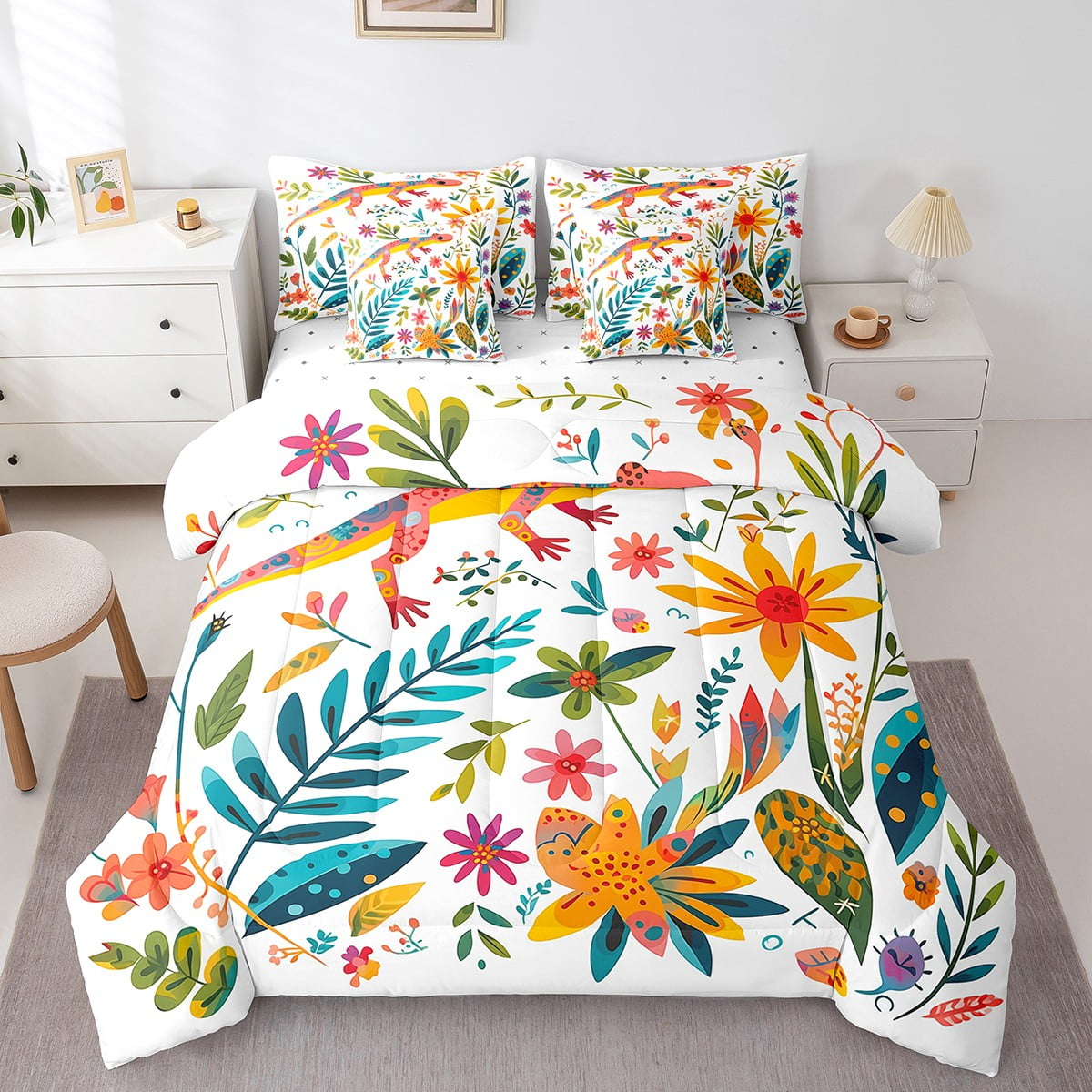 Cartoon Reptile Comforter Set Twin 7 Piece Lizard Gecko Bed in a Bag ...