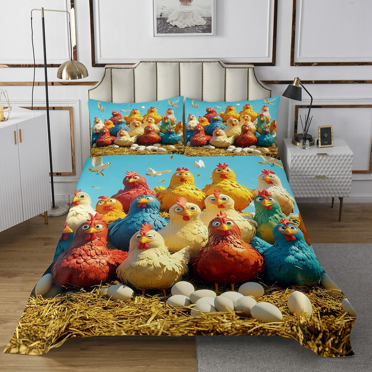 YST Cartoon Rooster Bedspread Set Farmhouse Chicken Coverlet Set ...