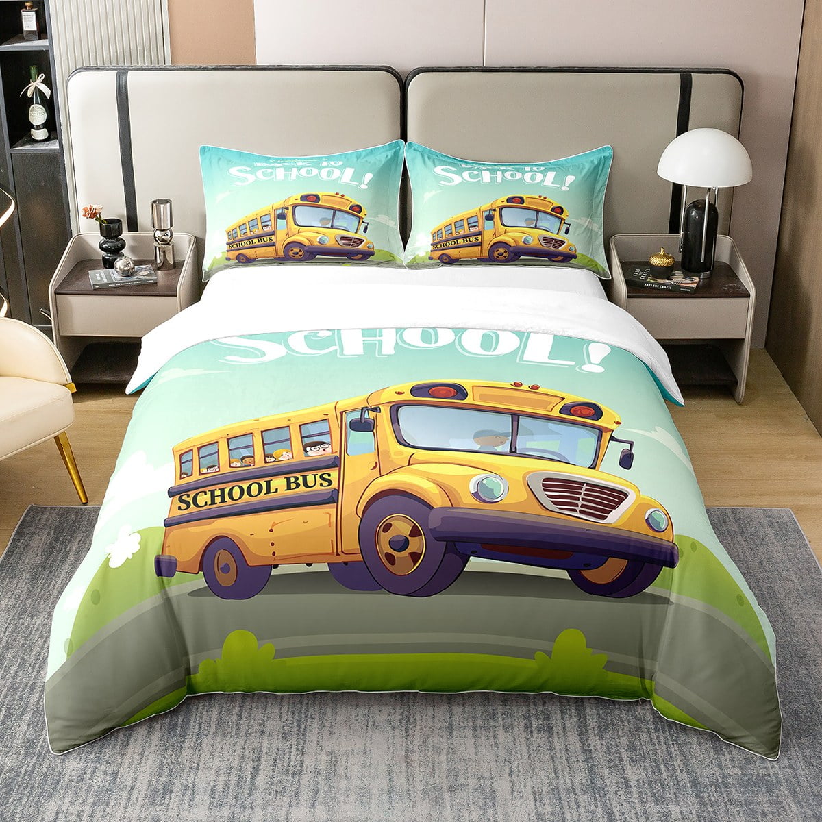 Erosebridal Cartoon School Bus 100% Organic Cotton Duvet Cover Full ...