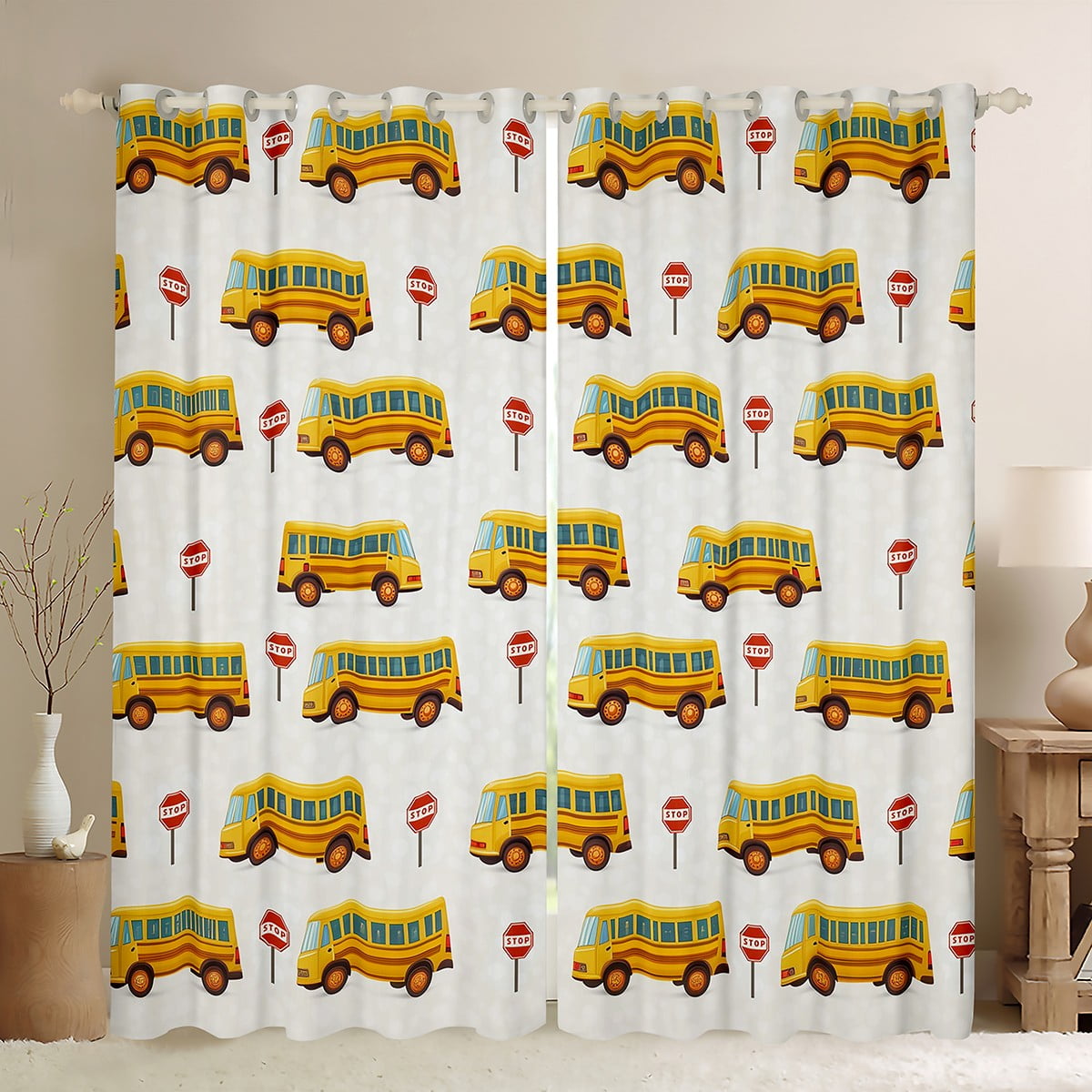 YST Cartoon School Bus Curtains, Bus Vehicle Printed Blackout Curtains ...