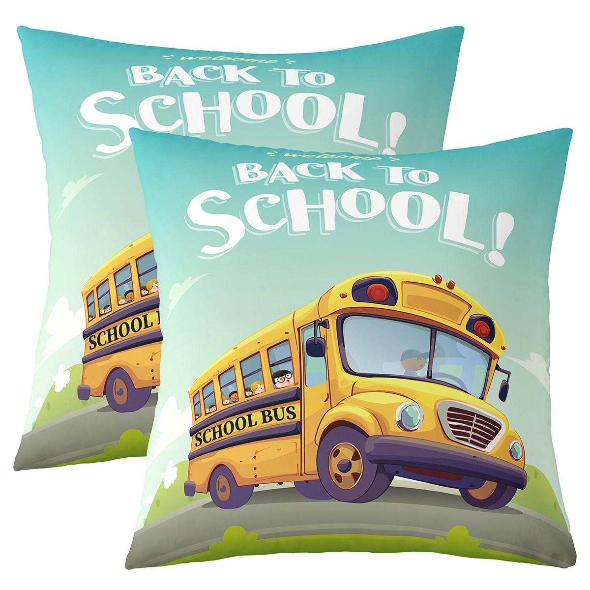 YST Cartoon School Bus Throw Pillow Covers Pack of 2 16x16 Inch,Back to ...