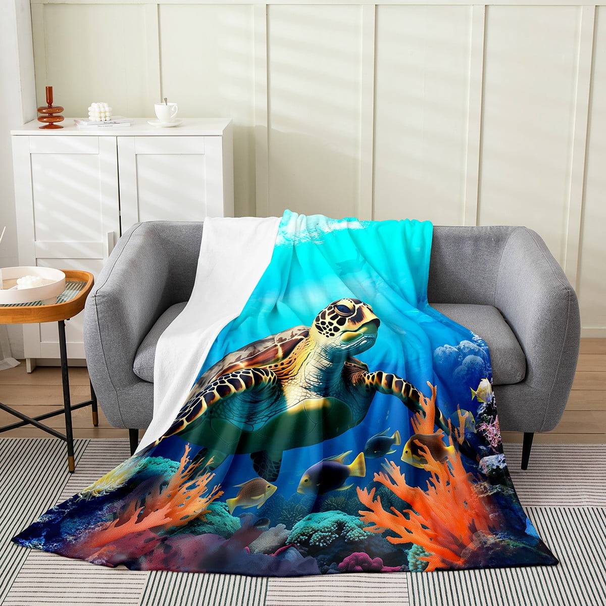 Cartoon Sea Turtle Blanket 3D Marine Fish Fleece Blanket Ocean Animal ...