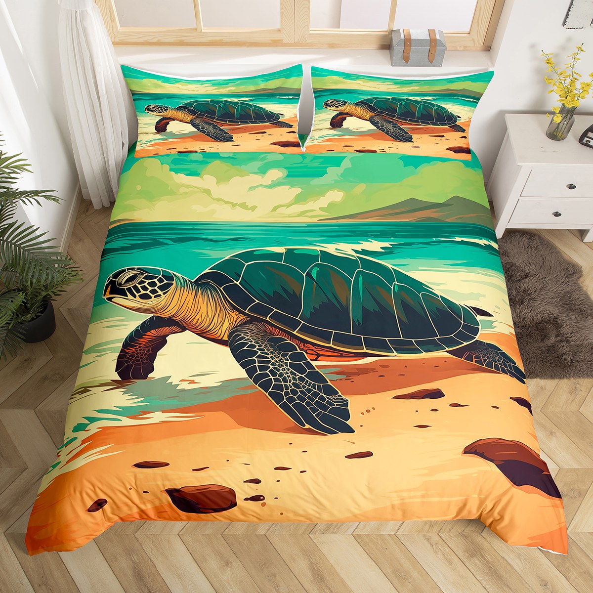 YST Cartoon Sea Turtle Duvet Cover Full For Kids Boys Girls Ocean Beach Comforter Cover,Reptile ...