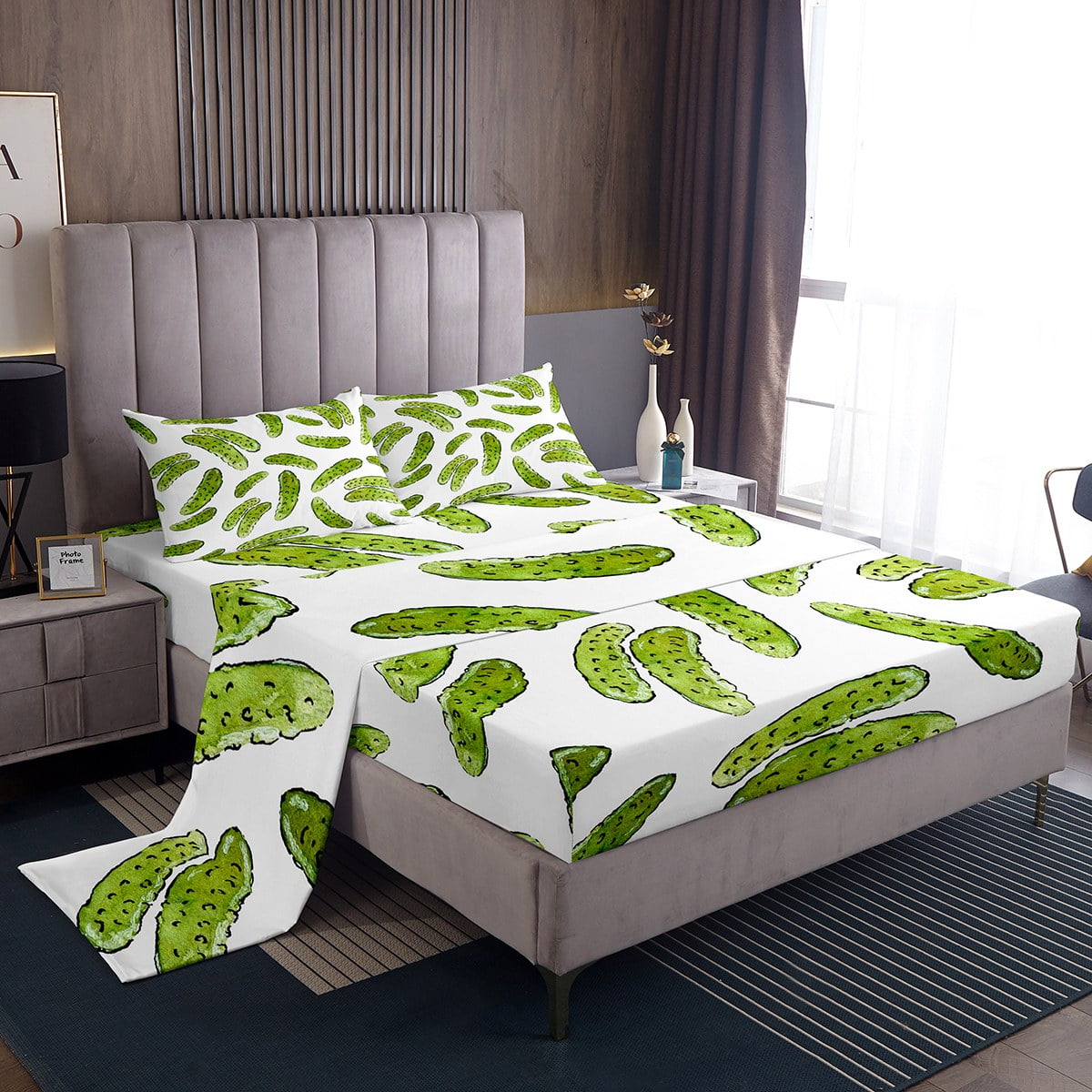 YST Cartoon Sheet Set Green Pickles Bed Sheets Set 3D Realistic Food ...