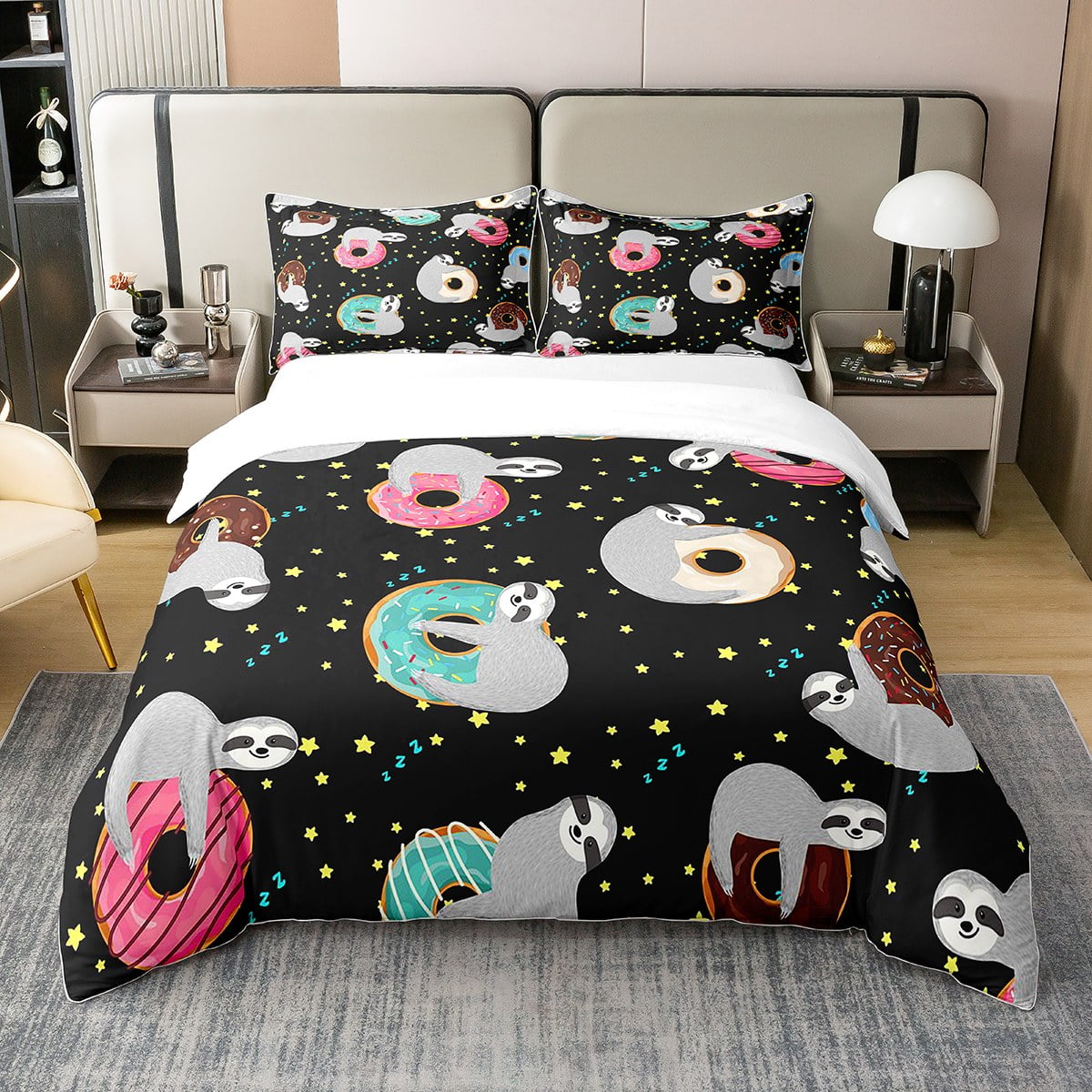 YST Cartoon Sloth 100% Cotton Duvet Cover Kids,Sprinkles Donut Bedding ...