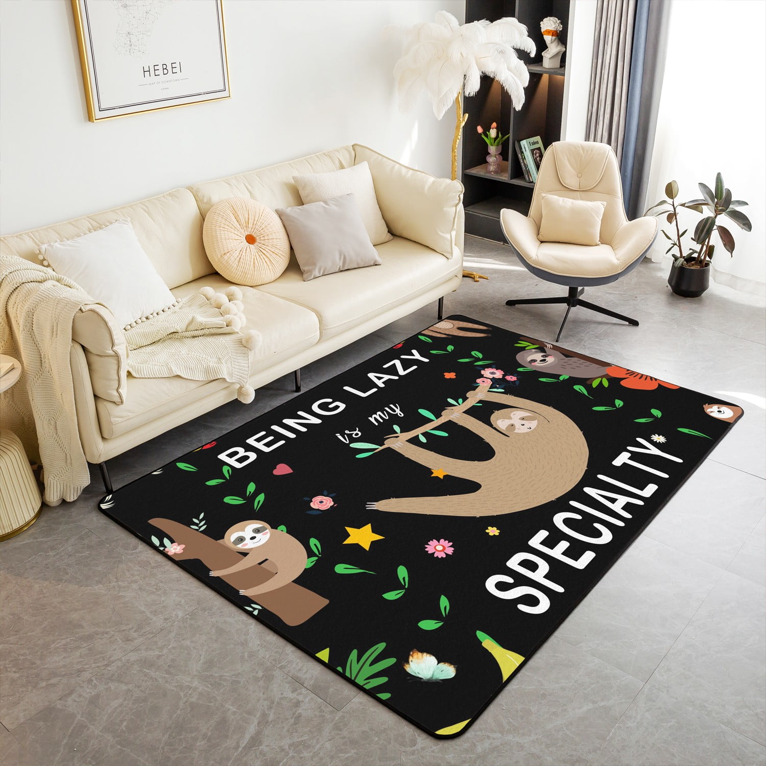 YST Cartoon Sloth Area Rug 3x5 for Bedside,Jungle Animal Rug,Kawaii ...