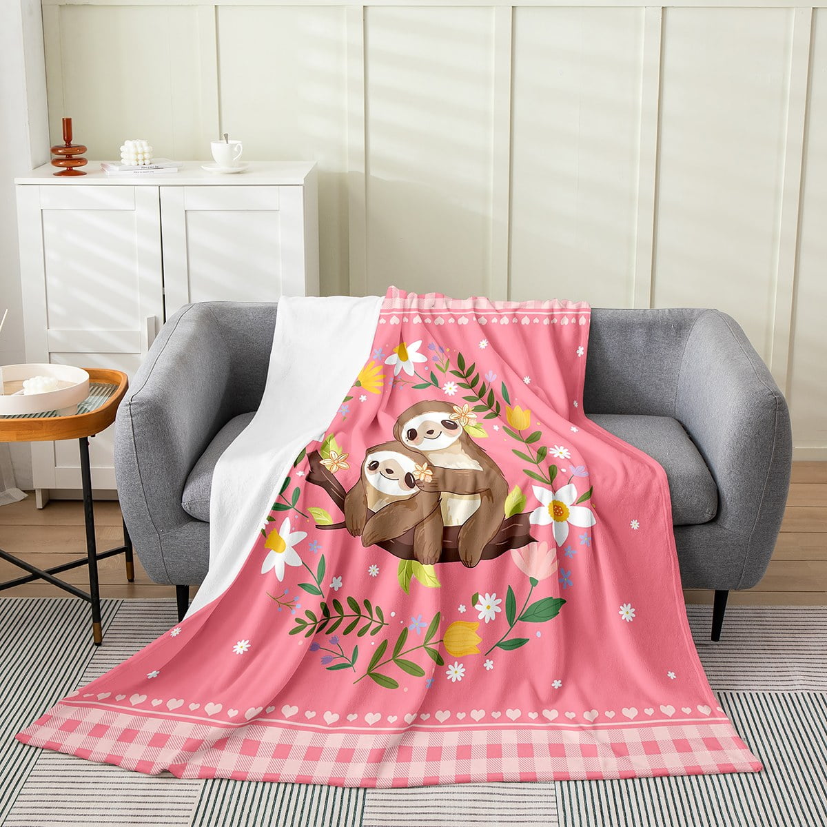 Cartoon Sloth Blanket ,Cute Animal Throw Blanket ,Tropical Floral ...