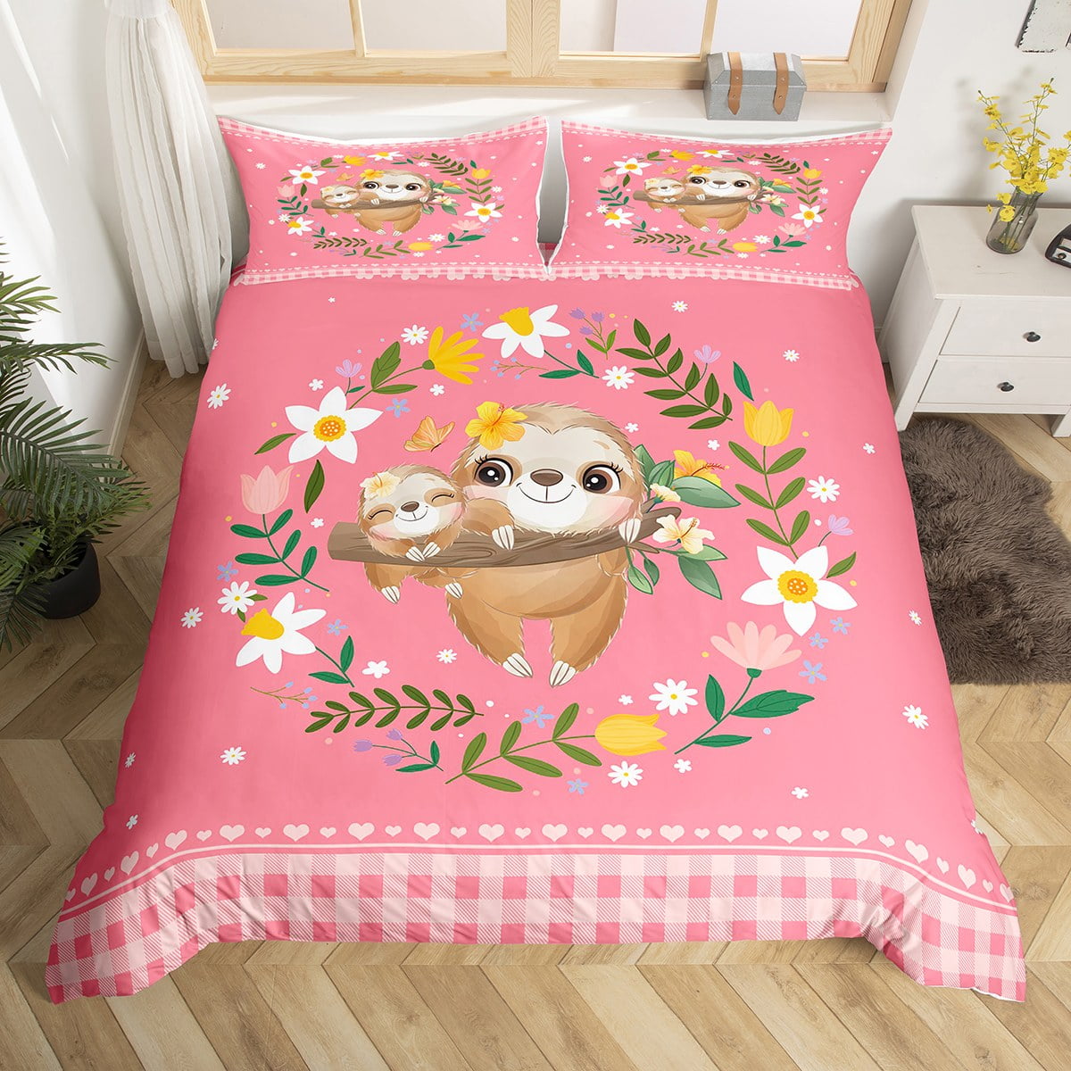 YST Cartoon Sloth Comforter Cover Woodland Animal Bed Set for Kids ...