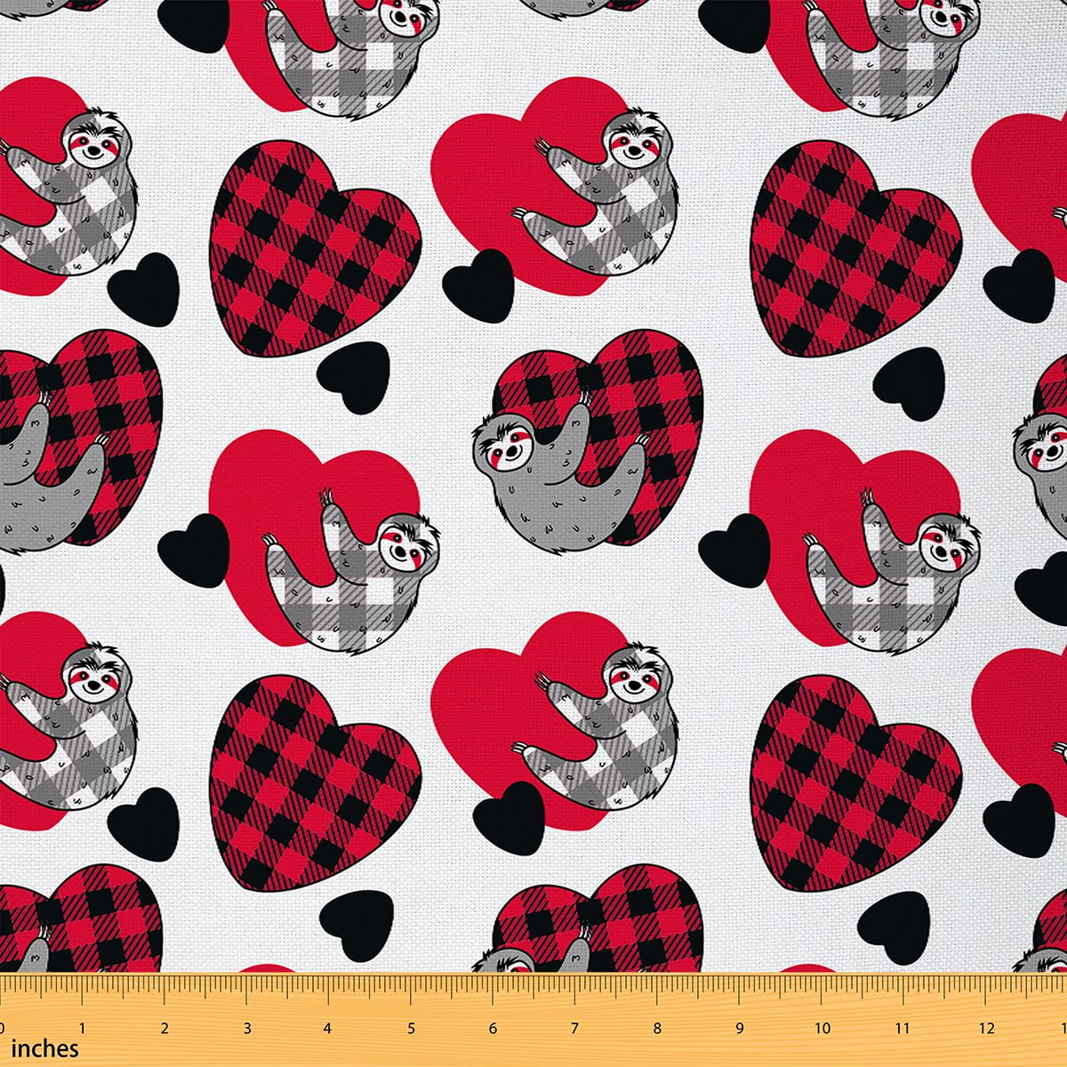 YST Cartoon Sloth Fabric by The Yard,Red Black Love Heart Upholstery ...