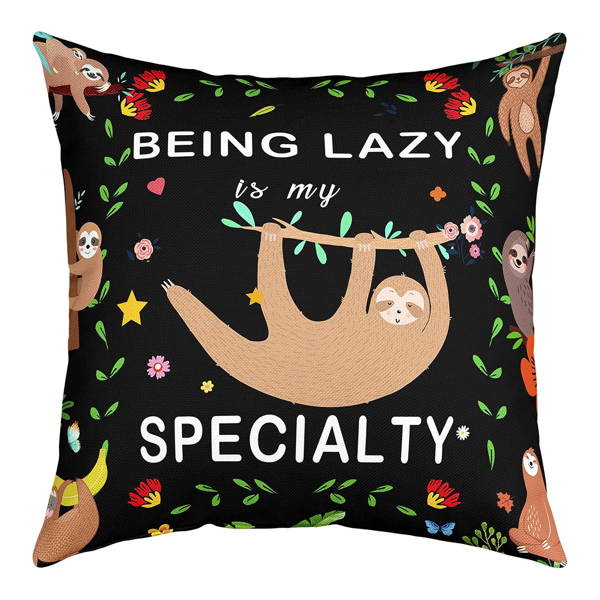 YST Cartoon Sloth Throw Pillow Cover 20x20 inch,Jungle Animal Cushion ...