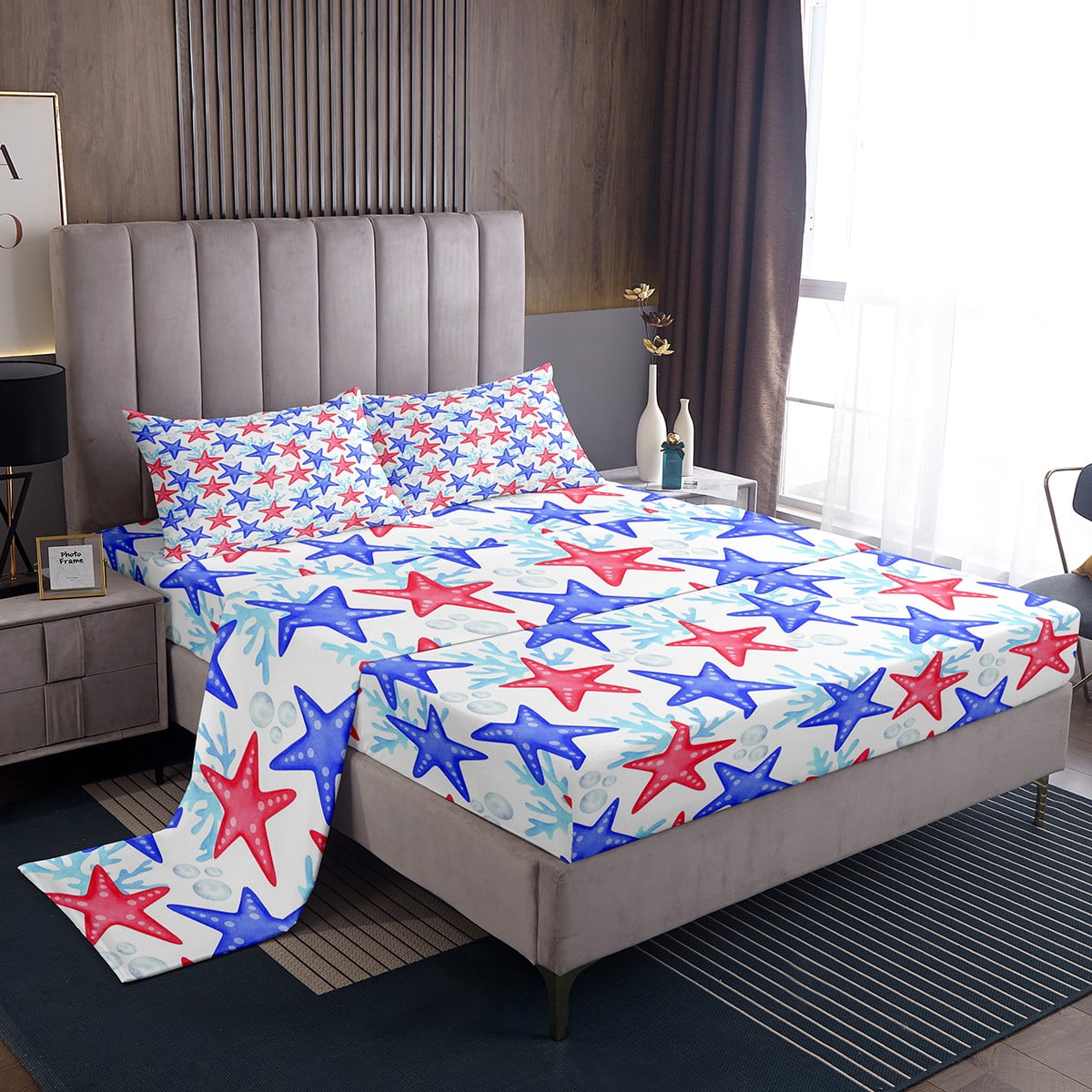 YST Cartoon Starfish Queen Sheet Set for Kids Boys Girls Red Navy Blue ...