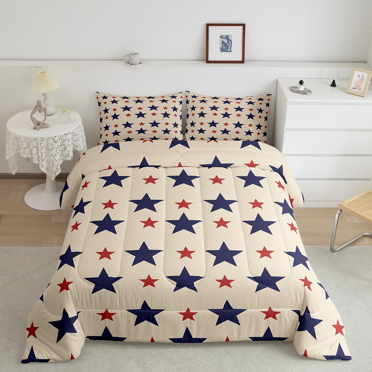 Cartoon Stars Down Comforter Twin Size 2Pcs,Red Blue Stars Bedding Set ...