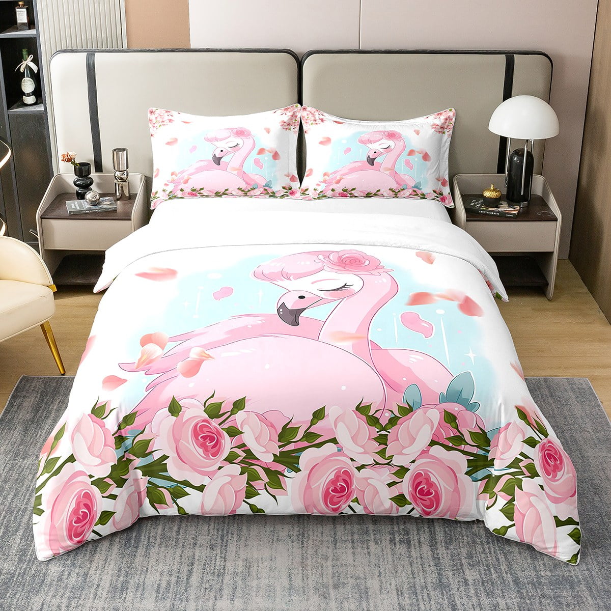 YST Cartoon Swan 100% Cotton Bedding Set King,Pink Romantic Rose Duvet ...