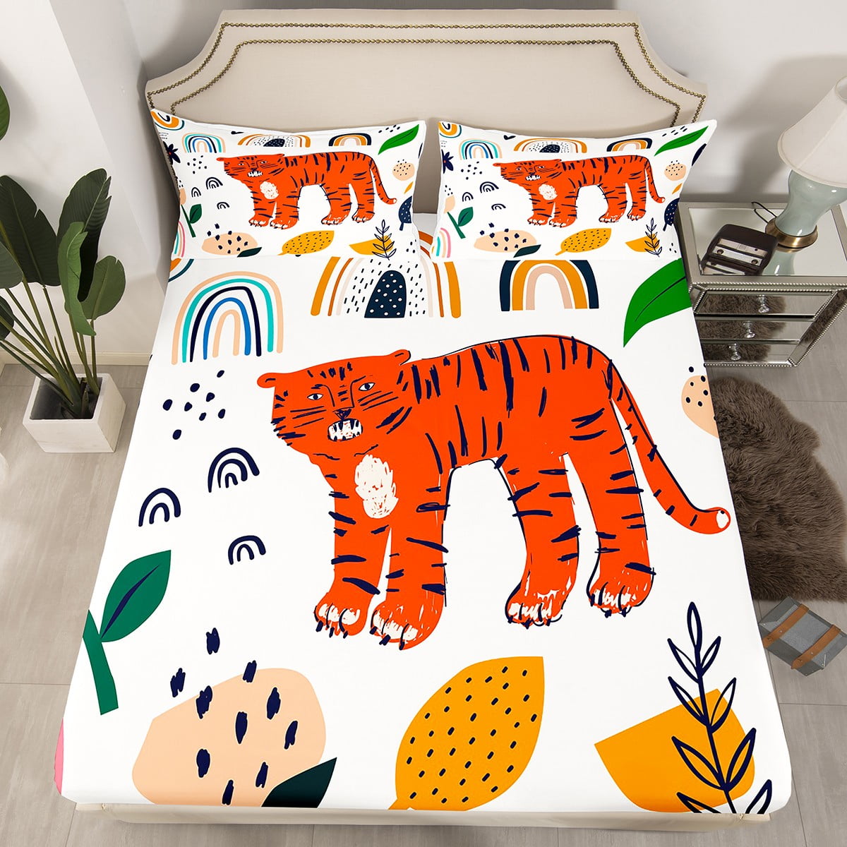 Erosebridal Cartoon Tiger Fitted Sheet Full,Rainbow Bedding Set ...