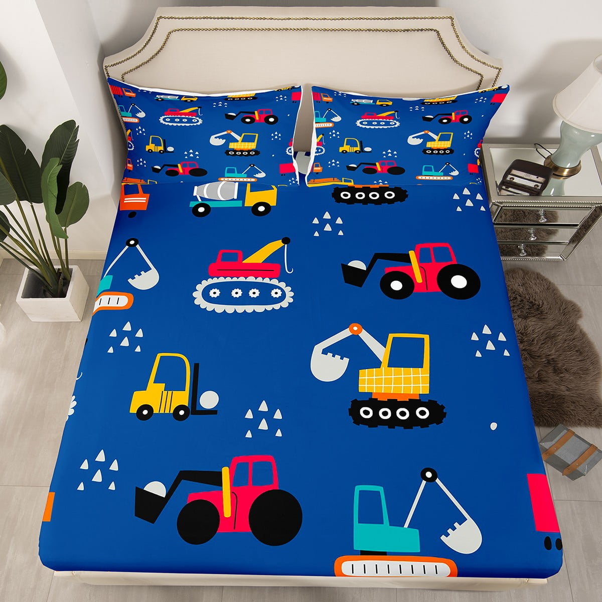 YST Cartoon Tractor Bed Sheets for Boys Truck Fitted Sheet Twin Size ...