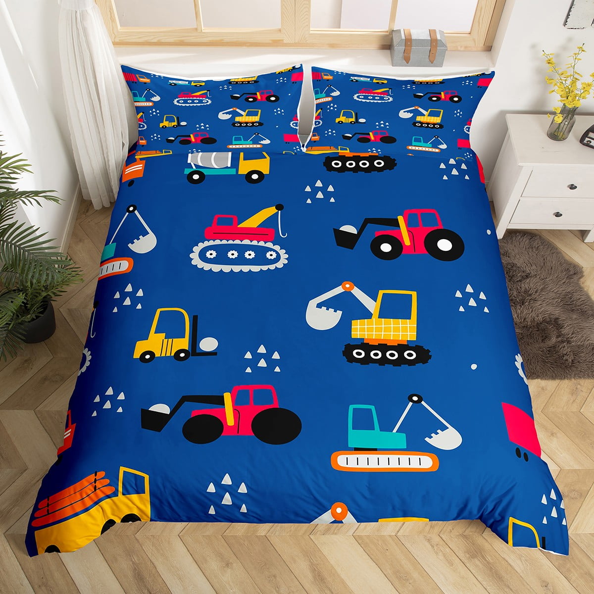 Erosebridal Cartoon Tractor Comforter Cover Truck Bed Set, Construction Vehicle Duvet Cover ...