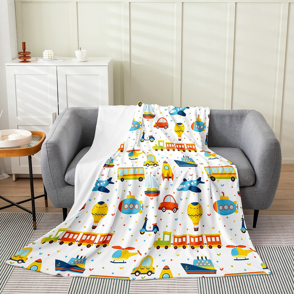 YST Cartoon Train Fleece Blanket Airplane Blanket,Watercolor Transport ...