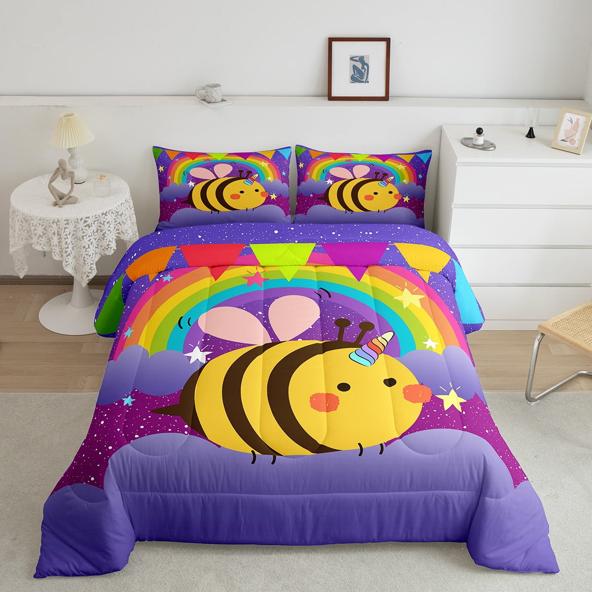 YST Cartoon Yellow Bee Bedding Sets Queen Girls Comforter Set Kids ...