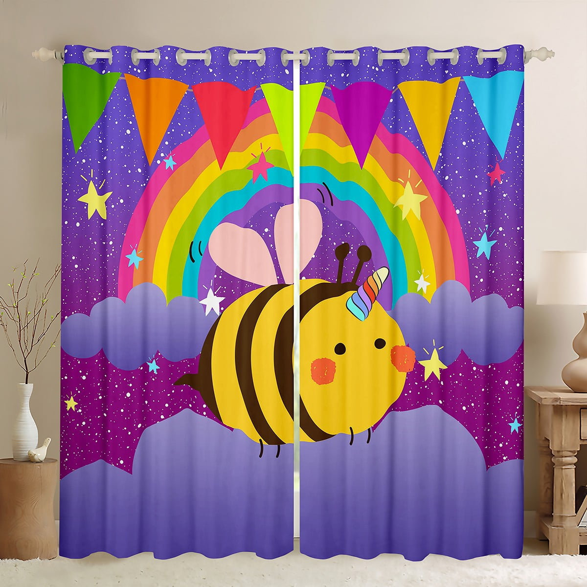 Erosebridal Cartoon Yellow Bee Curtains 38x45 inch Blackout Curtains ...