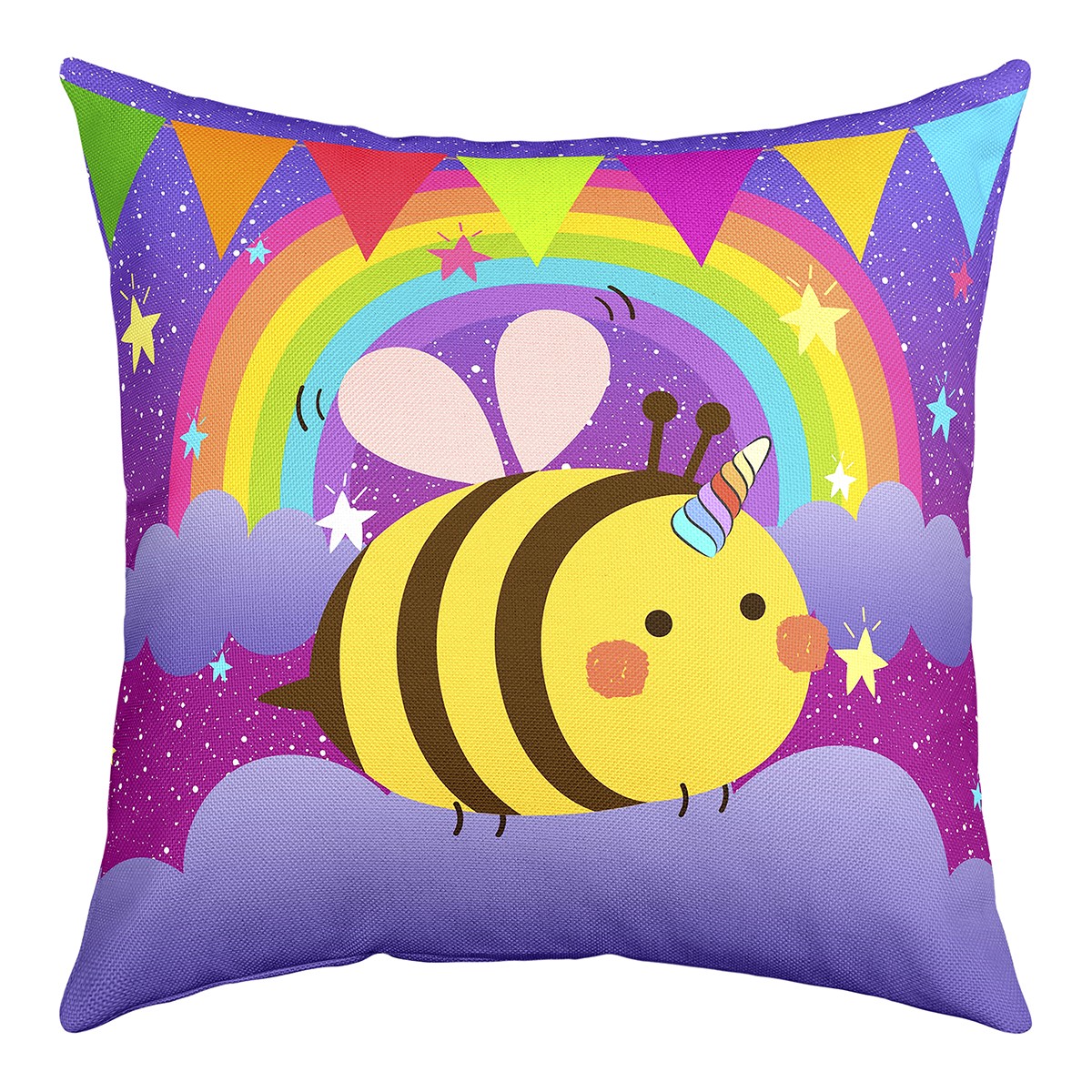 Cartoon Yellow Bee Pillow Cover 16x16 inch Cushion Case Galaxy Stars ...