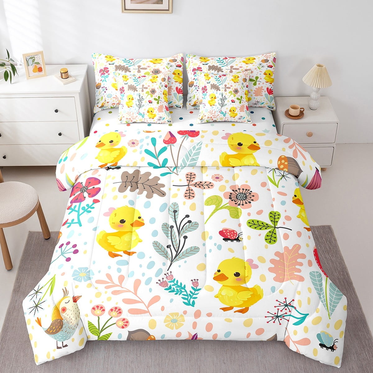 Erosebridal Cartoon Yellow Duck Bed In A Bag 7 Piece For Kids Cute Duck ...