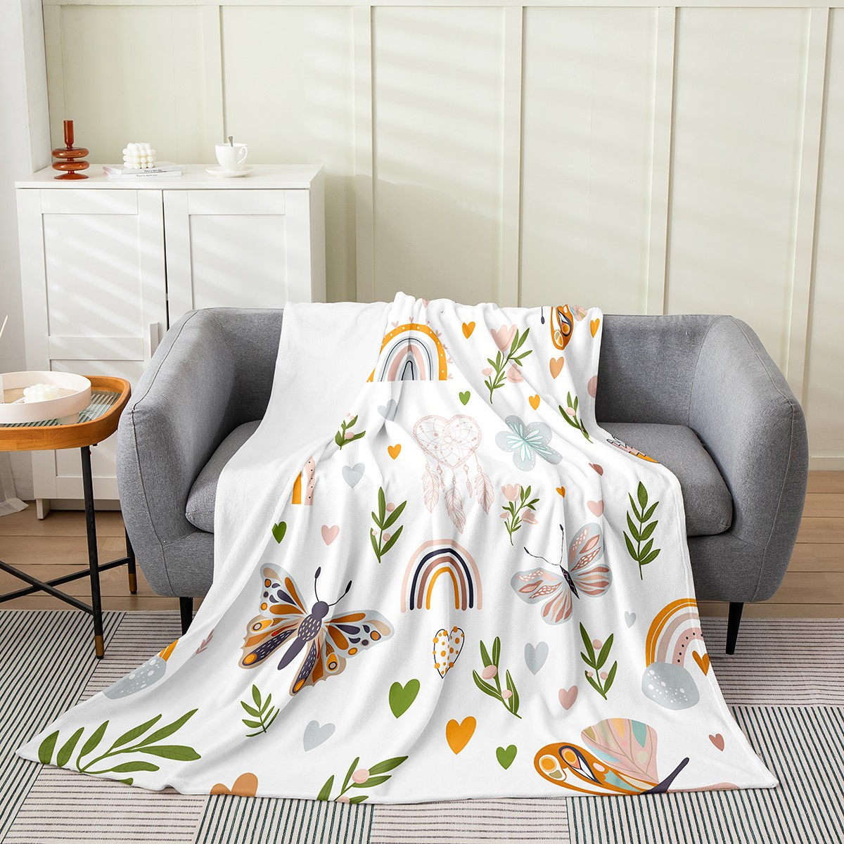Cartoon rainbow Throw Blanket Twin 60x80 inch Boho Dreamcatcher Fleece ...