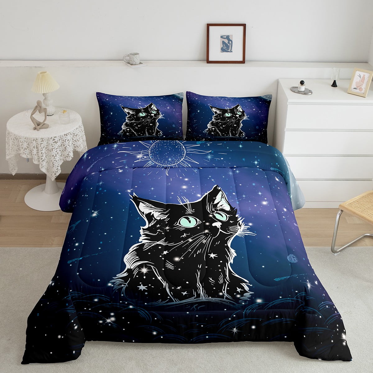 YST Cat Bedding Black Cat Gifts Full Comforter Set for Boys Girls Kids ...
