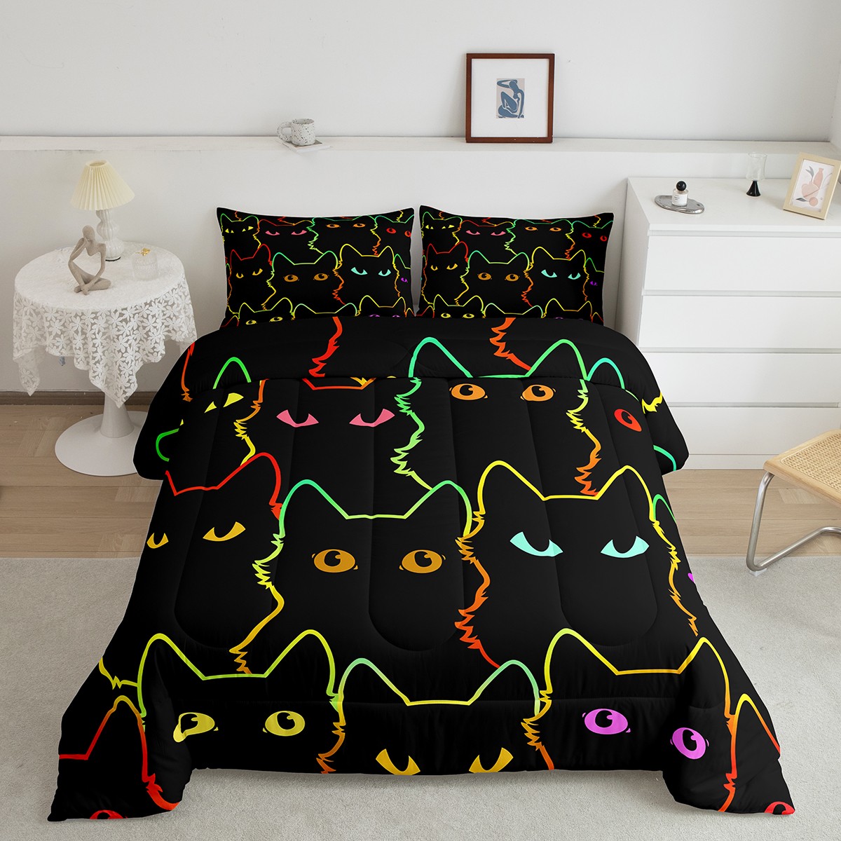 YST Cat Comforter Set For Girls Boys Cat Lover Gifts Bedding Set 3Pcs ...