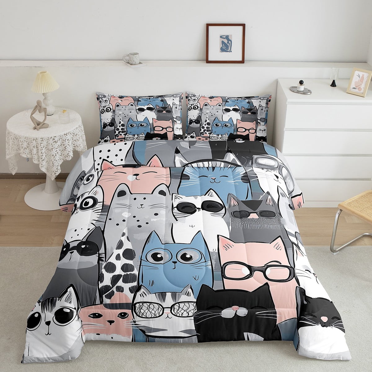 YST Cat Comforter Set Full Size Pet Cats Quilt For Kids Children Boys ...
