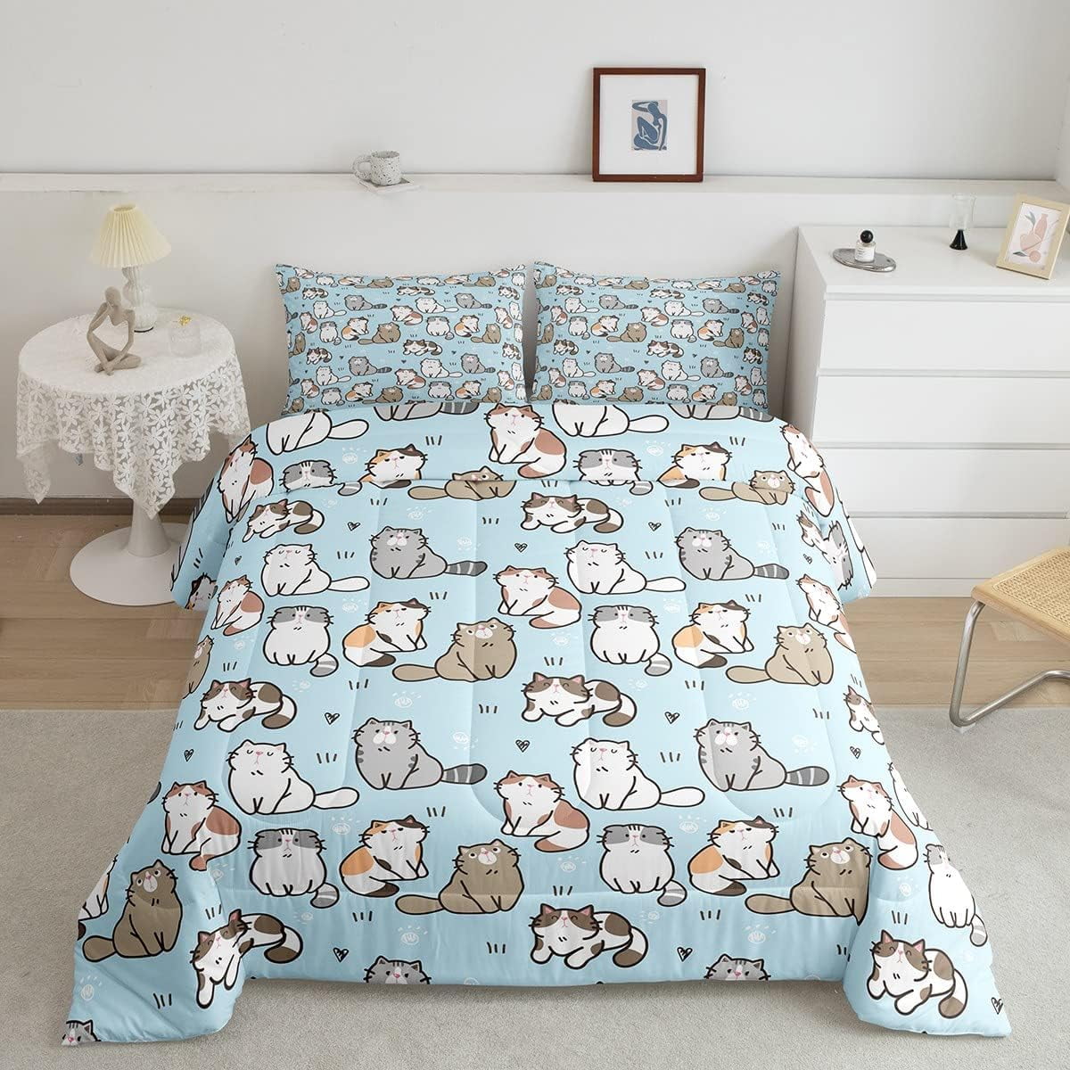 Cat Duvet Insert King, Kawaii Garfield Persian Cat Bedding Set , Paw ...