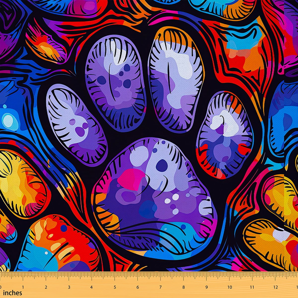 Erosebridal Cat Footprints Fabric By The Yard,Pet Animal Upholstery Fabric,Colourful Hippie Tie ...