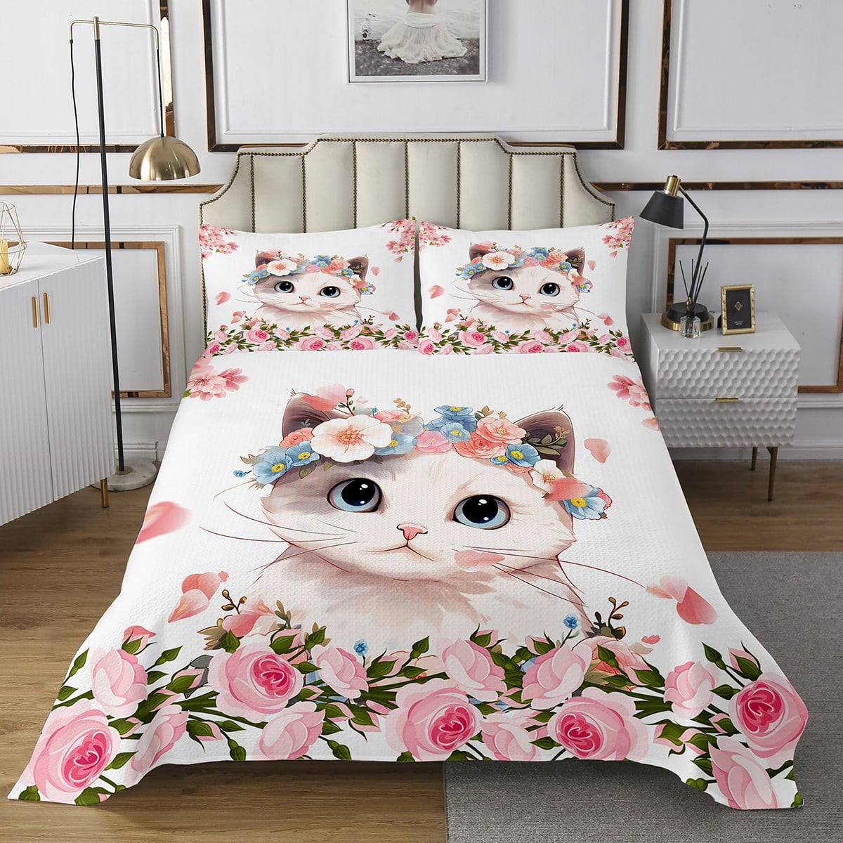 Cat Queen Quilt Set Cute Pet Animal Gifts Coverlet Set for Cat Lovers ...