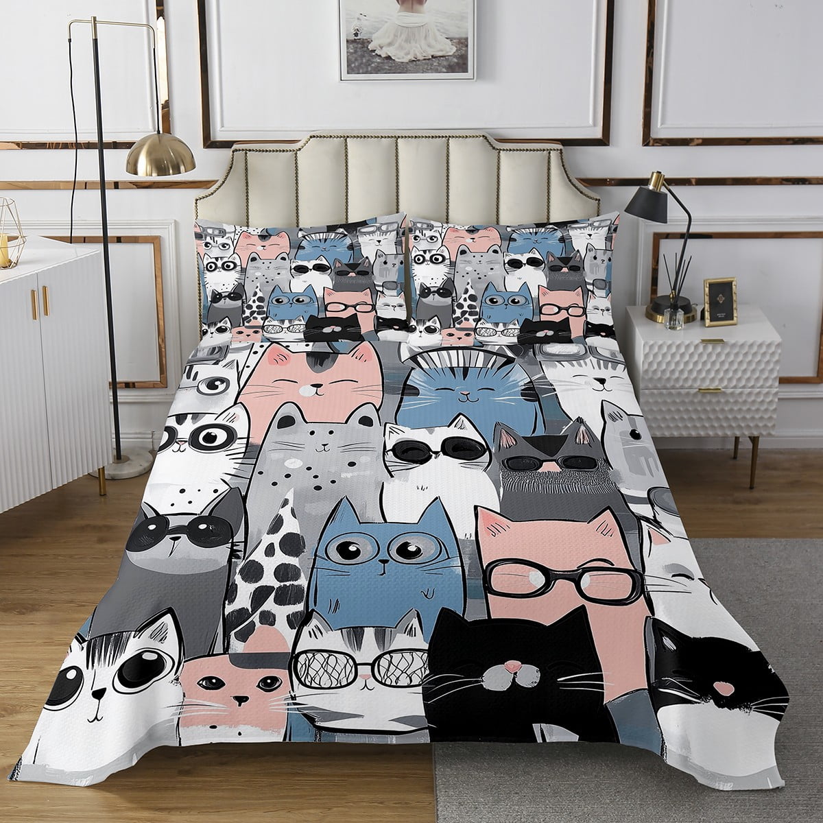 YST Cat Quilt Set Twin Size Pet Cats Bedspread Set For Kids Children ...