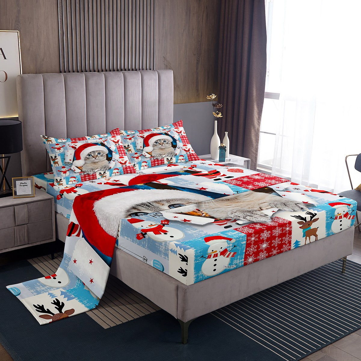 Erosebridal Cat Sheet Set Full Size Merry Christmas Kitty Sheets ...