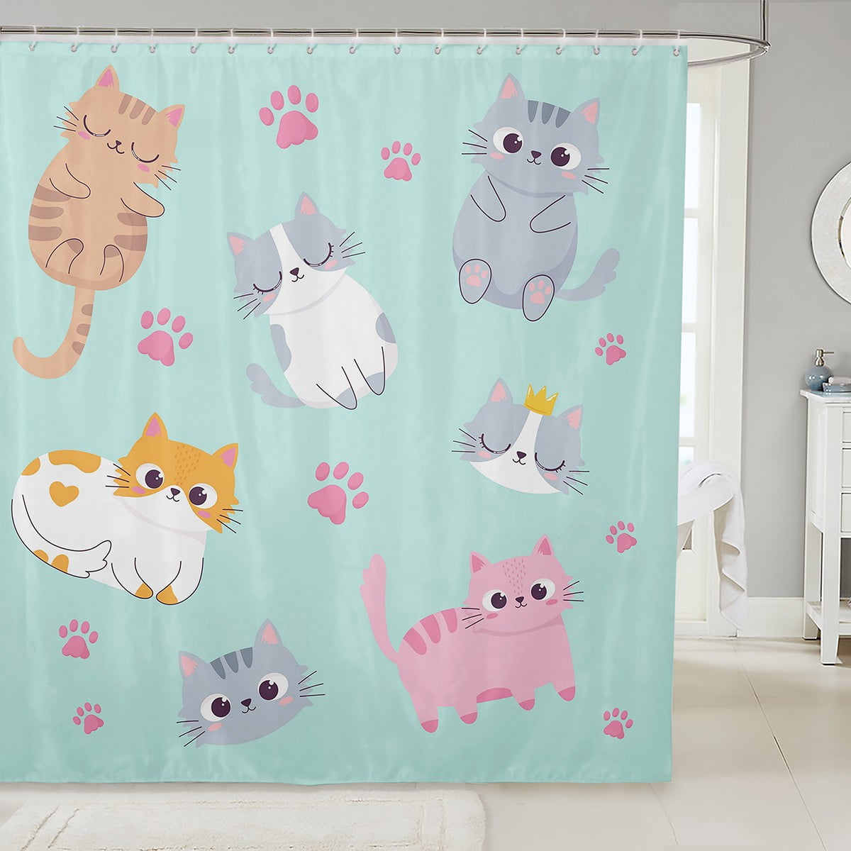 Cat Shower Curtain For Bathroom 72"Wx78"L Cartoon Cats Bathroom Curtain ...