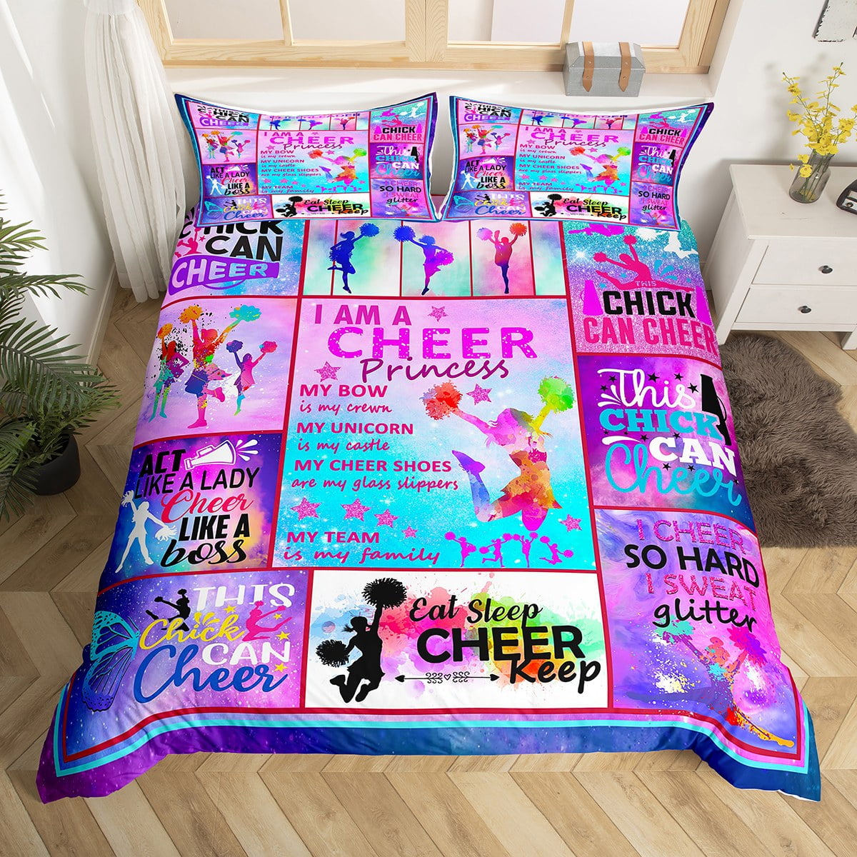YST Cheerleader Duvet Cover King Cheerleading Bedding Set for Girls ...