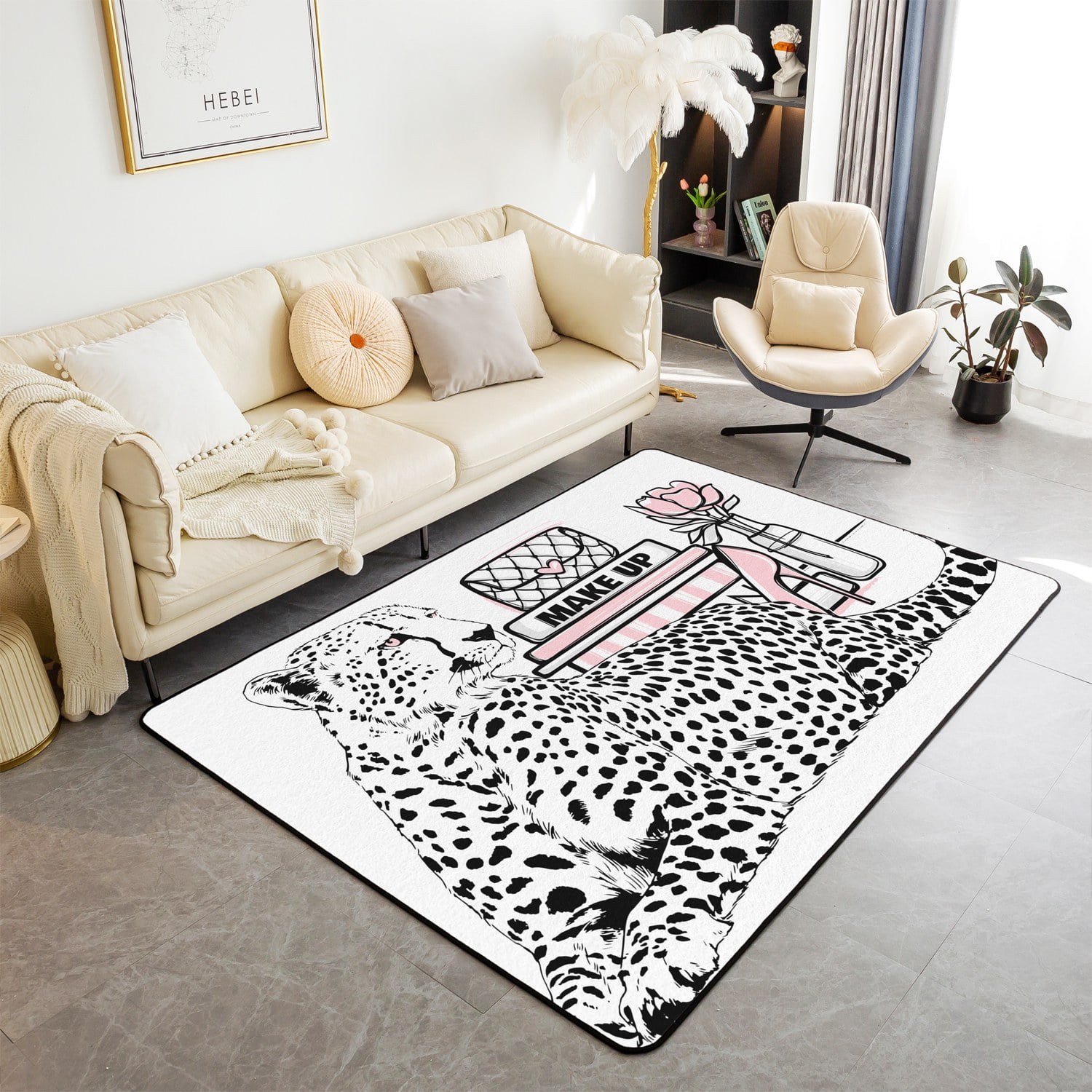 Erosebridal Cheetah Area Rug 5x7 for Bedside,Black Leopard Print Carpet ...