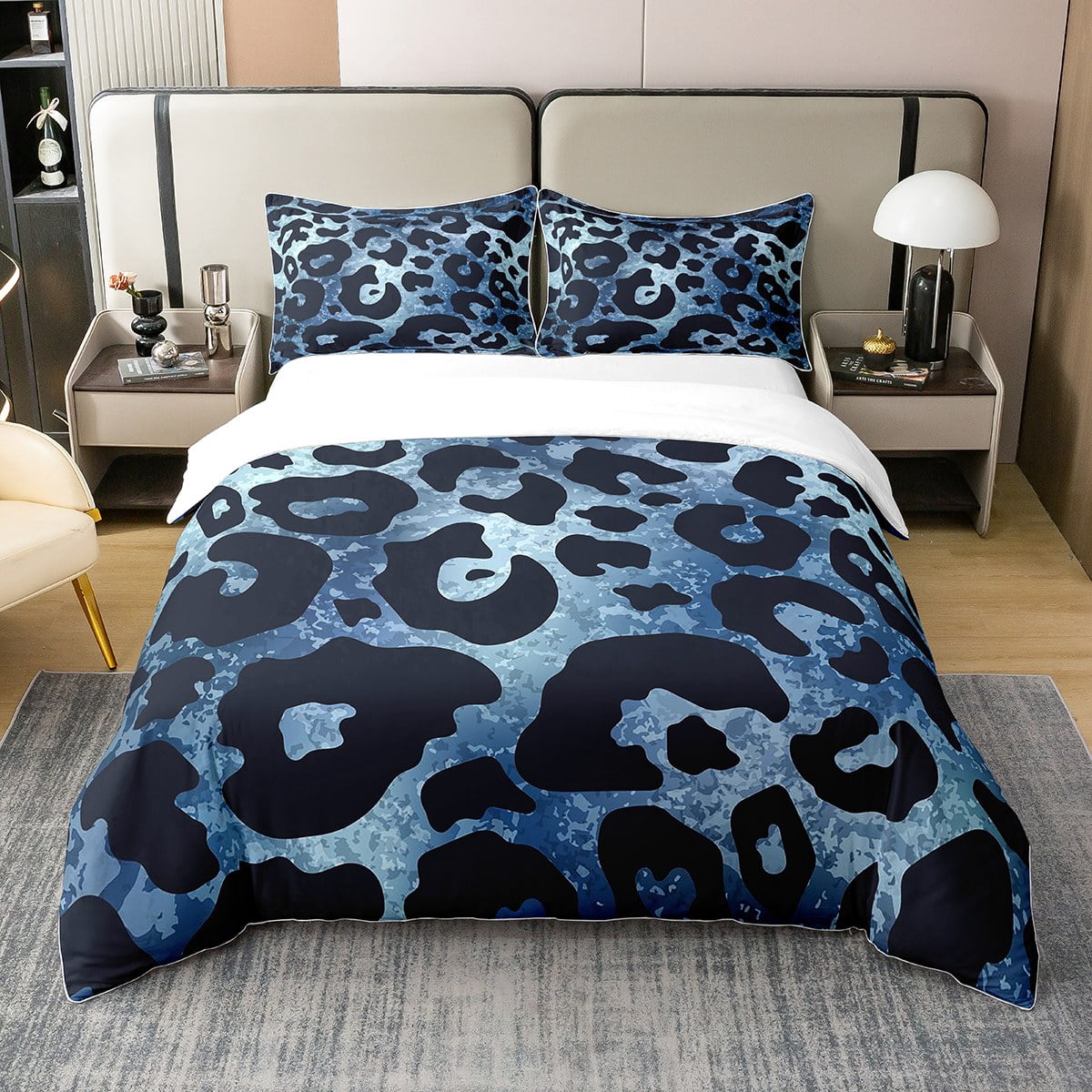 Erosebridal Cheetah Print 100% Organic Cotton Duvet Cover,Navy Leopard ...