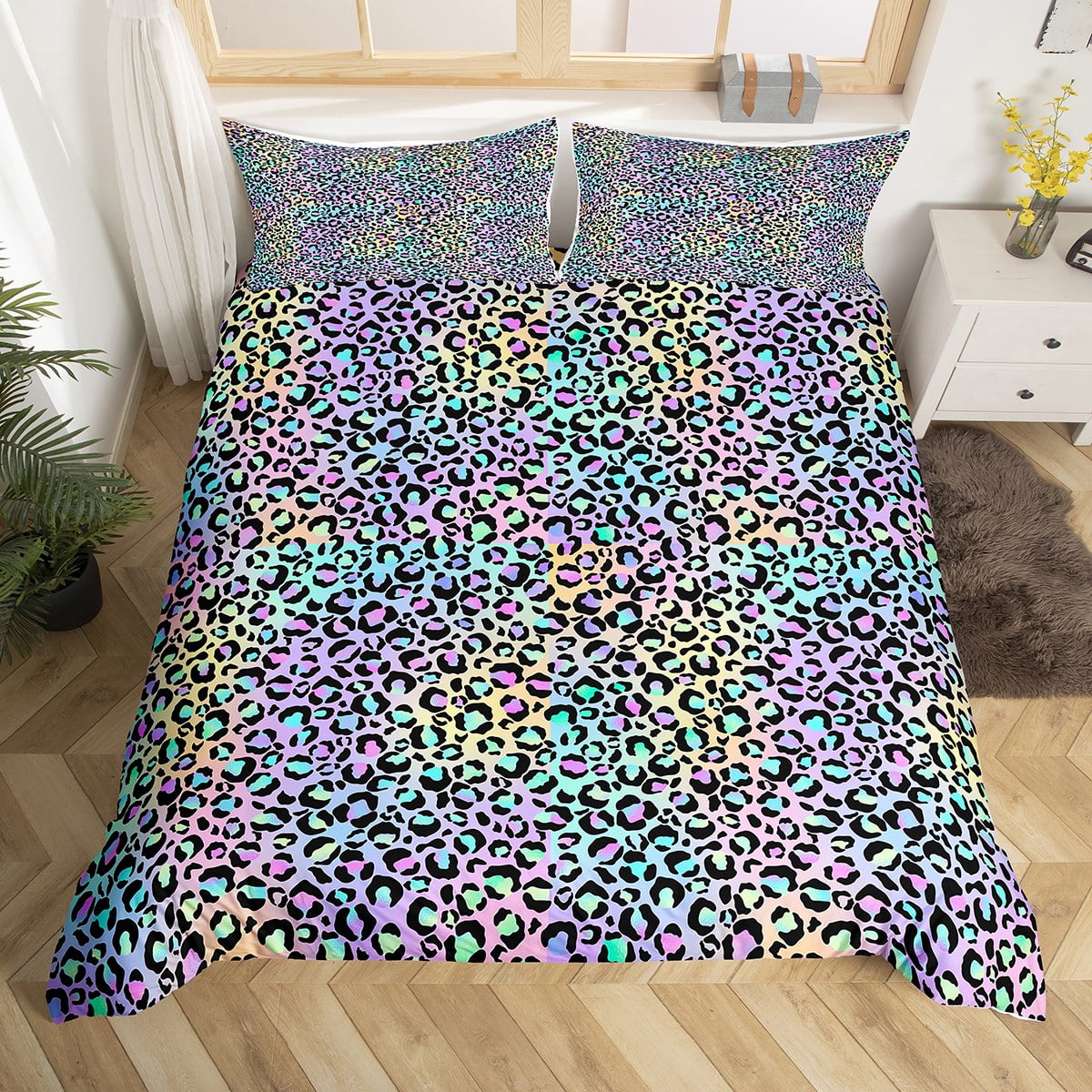 Cheetah Print Bedding Sets Rainbow Galaxy Duvet Cover Full, African ...