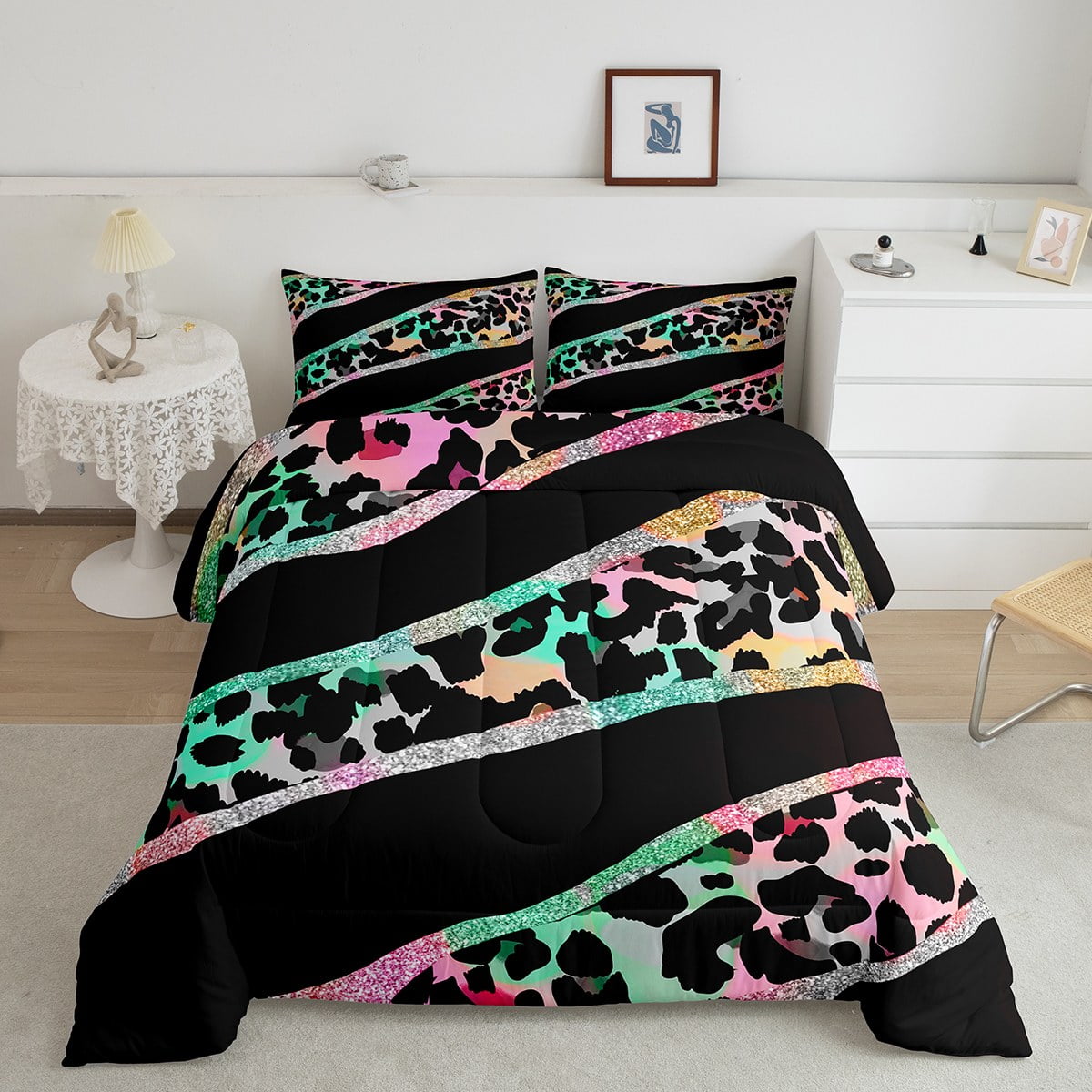 YST Cheetah Print Comforter Set Full,Leopard Bedding for Adult,Romantic ...