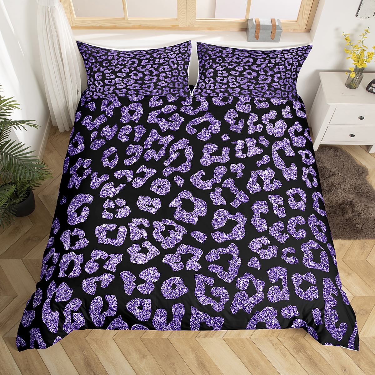 YST Cheetah Print Duvet Cover Queen Animal Print Bedding Sets, Purple ...