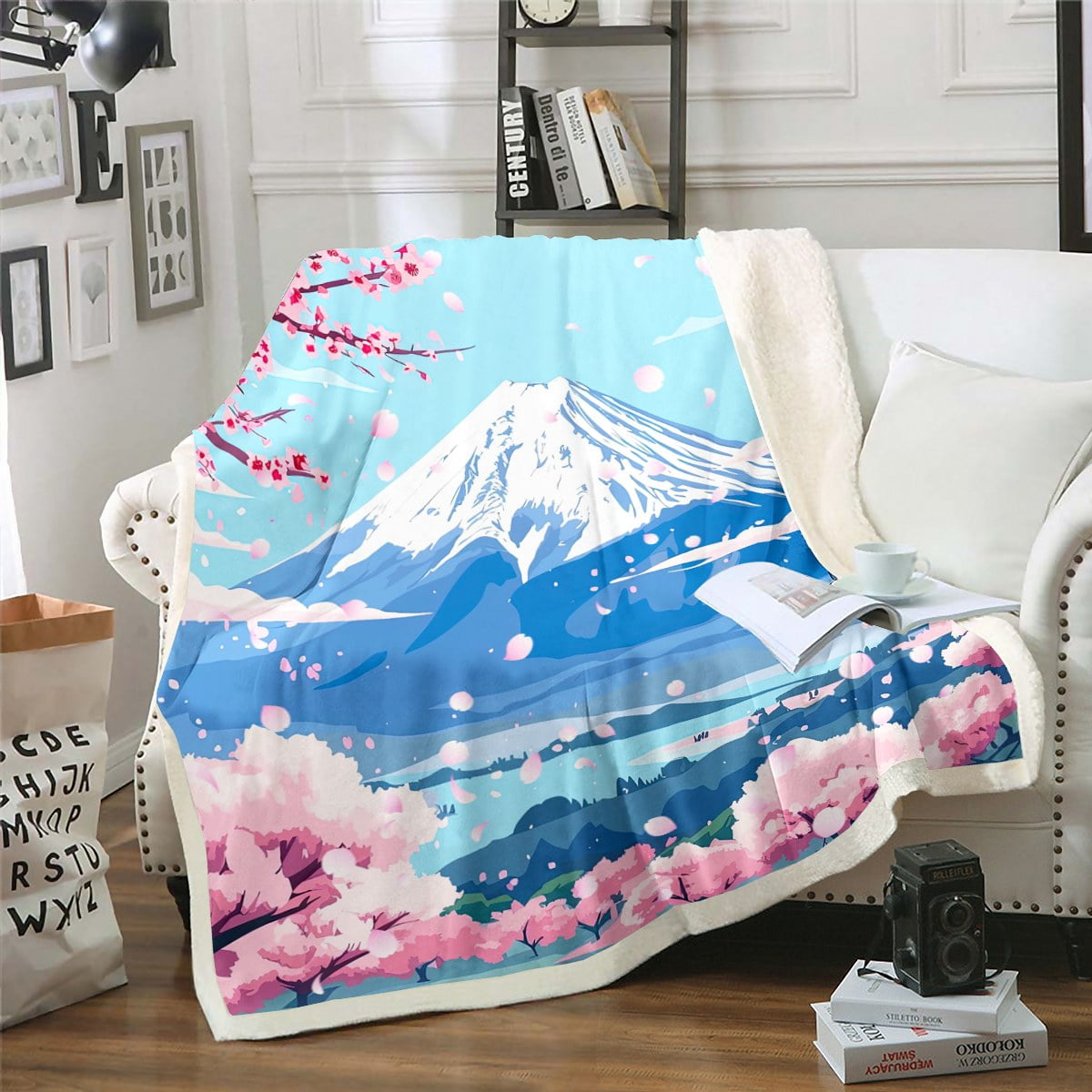 YST Cherry Blossoms Blanket Japanese Fuji Mountain Fuzzy Blanket for ...
