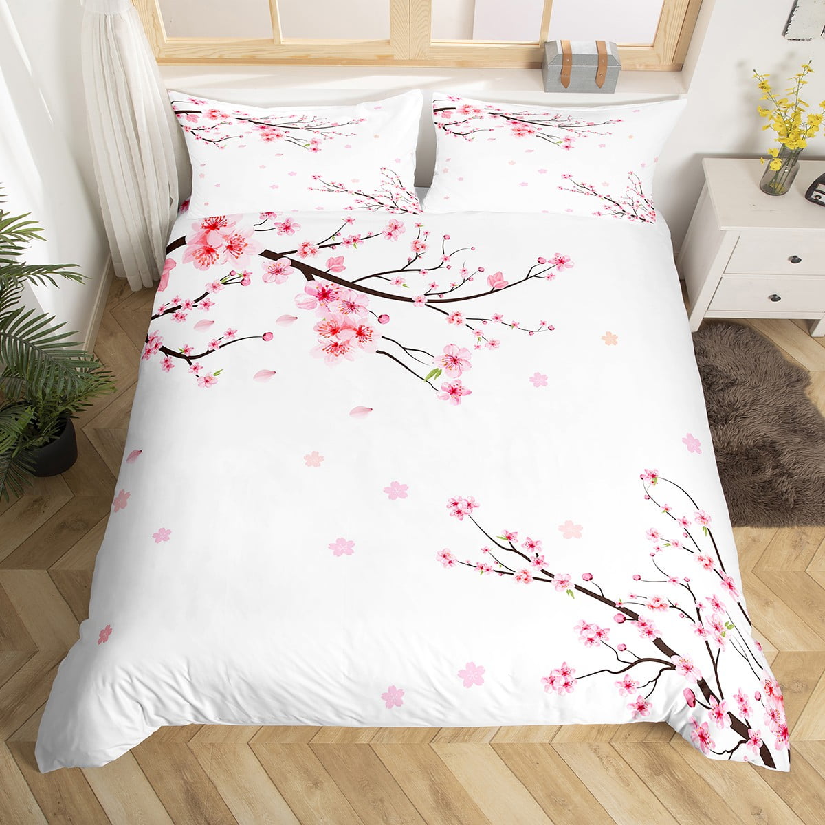 Erosebridal Cherry Blossoms Duvet Cover Twin,Pink Floral Bedding Set ...