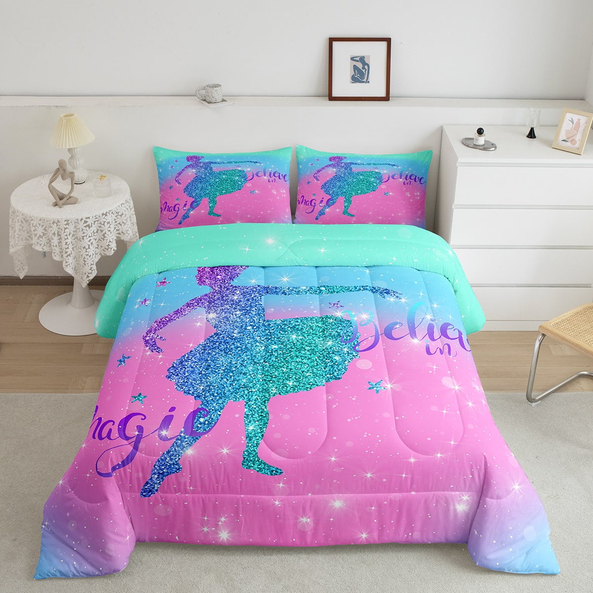 YST Chic Ballerina Bedding Full Cute Ballet Girl Comforter Set, Purple ...