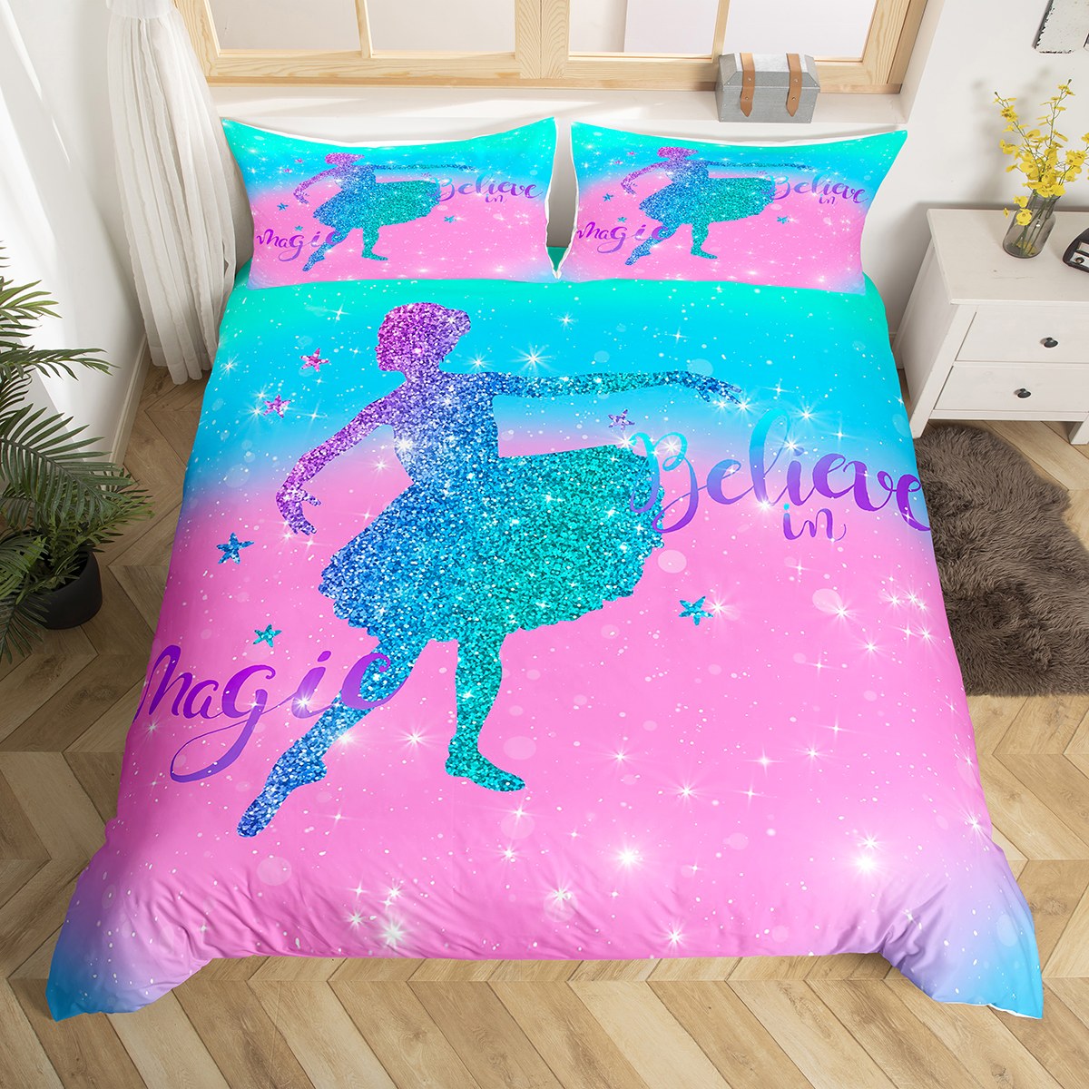 Erosebridal Chic Ballerina Comforter Cover Cute Ballet Bed Set, Purple ...