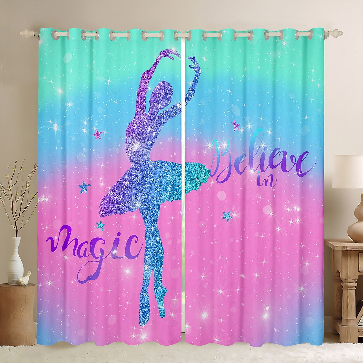 Erosebridal Chic Ballet Curtains & Drapes Teal Blue Pink Blackout ...