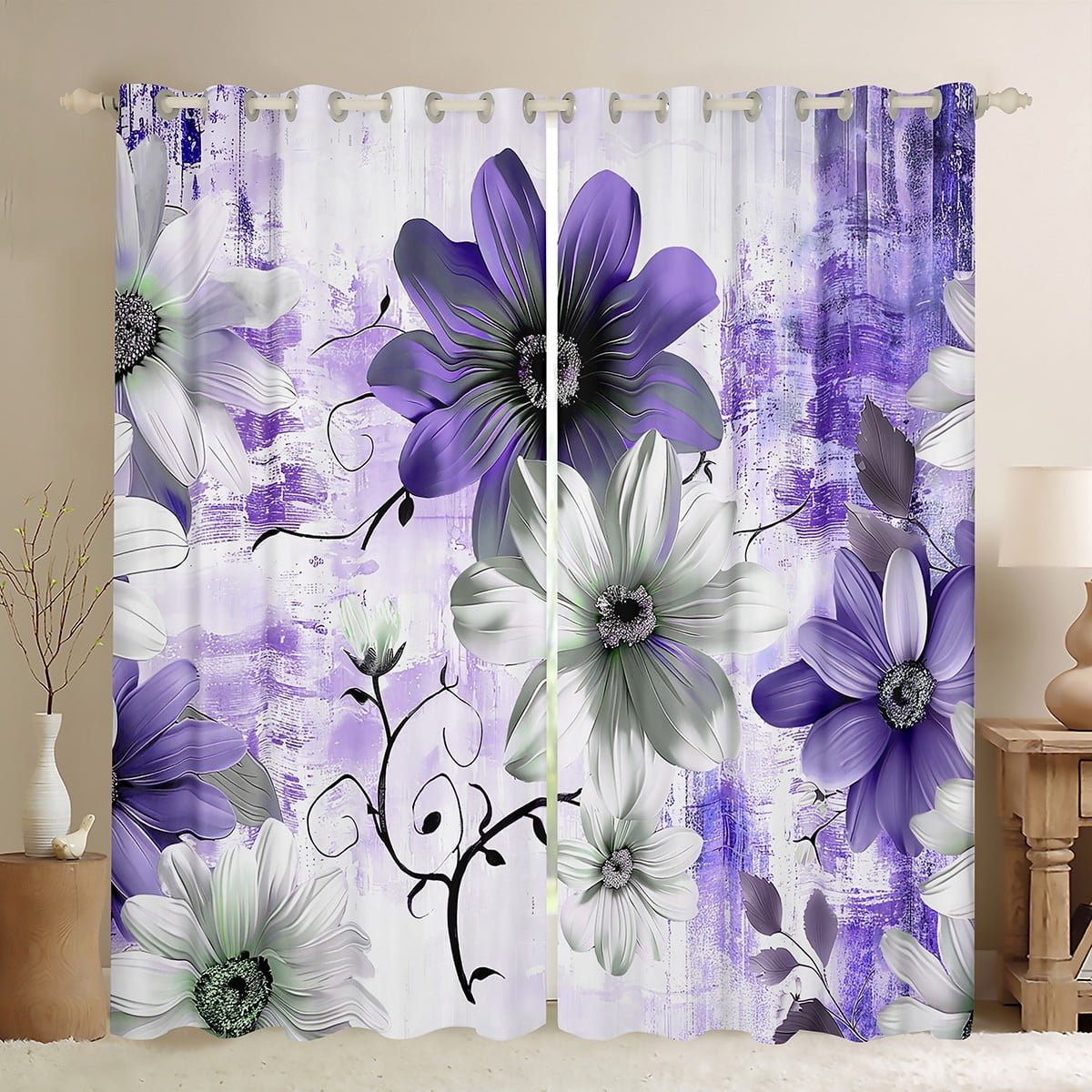 Erosebridal Chic Floral Curtains & Drapes Women Daisy Flower Curtains ...