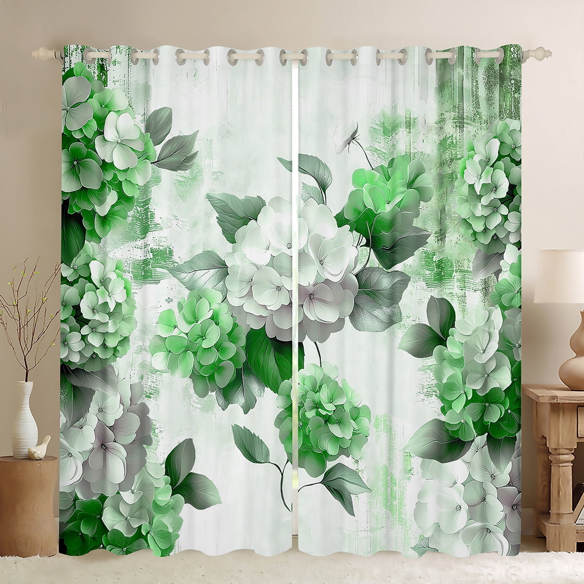 Chic Floral Curtains Women Hydrangea Flower 30%-50% Blackout Curtains ...